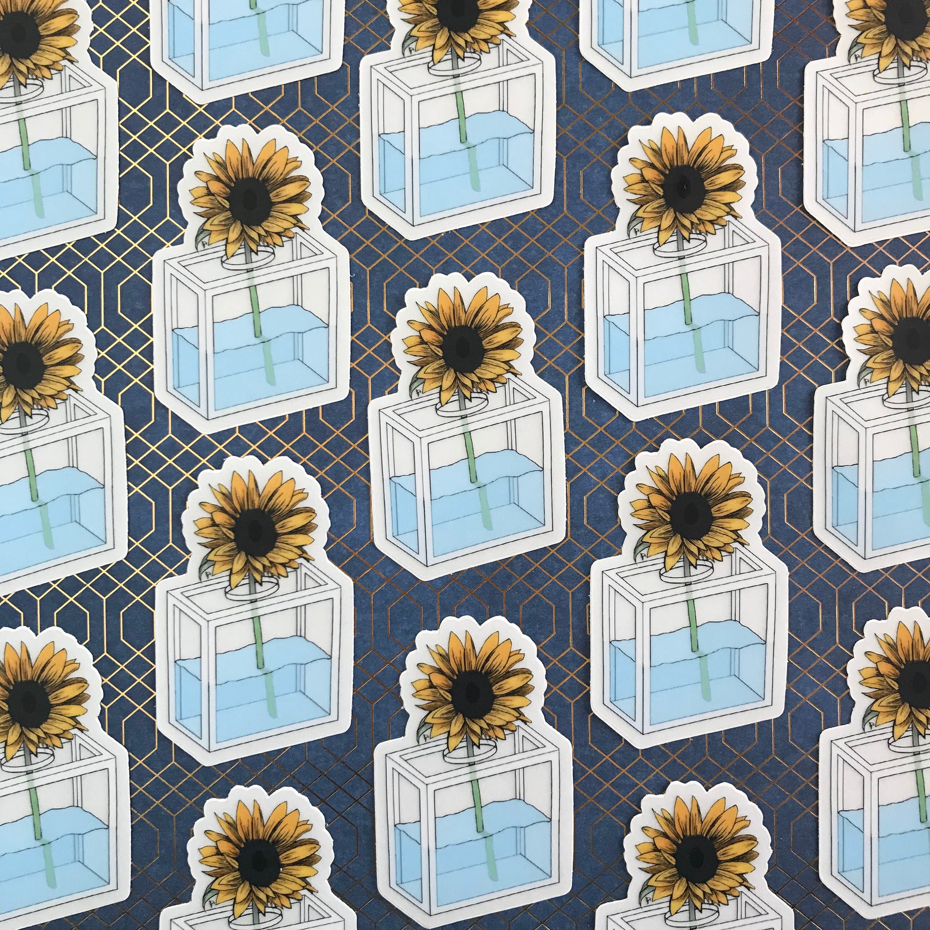 Sun Flower in Clear Glass Vase Sticker Water Bottle Sticker | Etsy