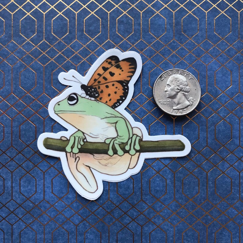 Frog and Butterfly Sticker Water Bottle Sticker Laptop | Etsy