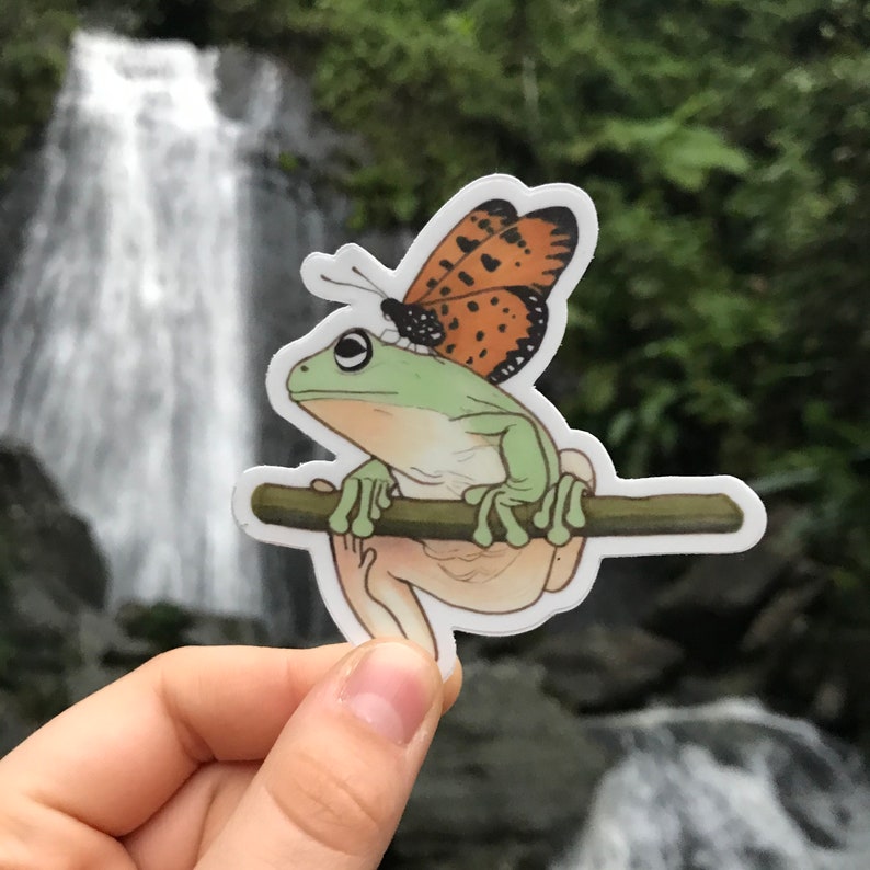 Frog and Butterfly Sticker Water Bottle Sticker Laptop | Etsy