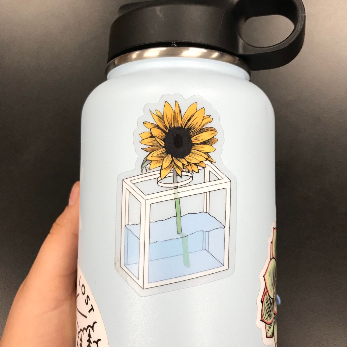 Sun Flower in Clear Glass Vase Sticker Water Bottle Sticker | Etsy