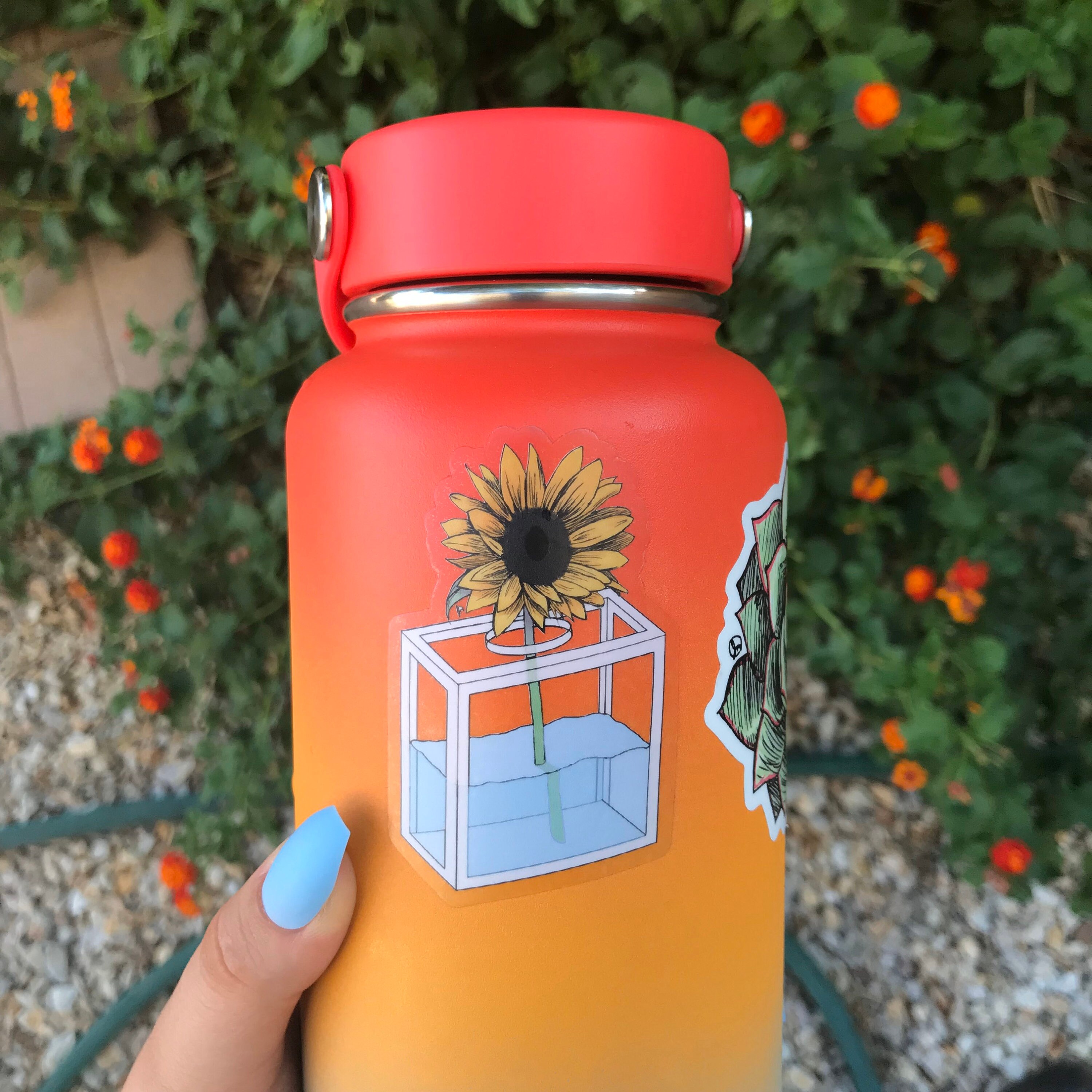 Sun Flower in Clear Glass Vase Sticker Water Bottle Sticker | Etsy