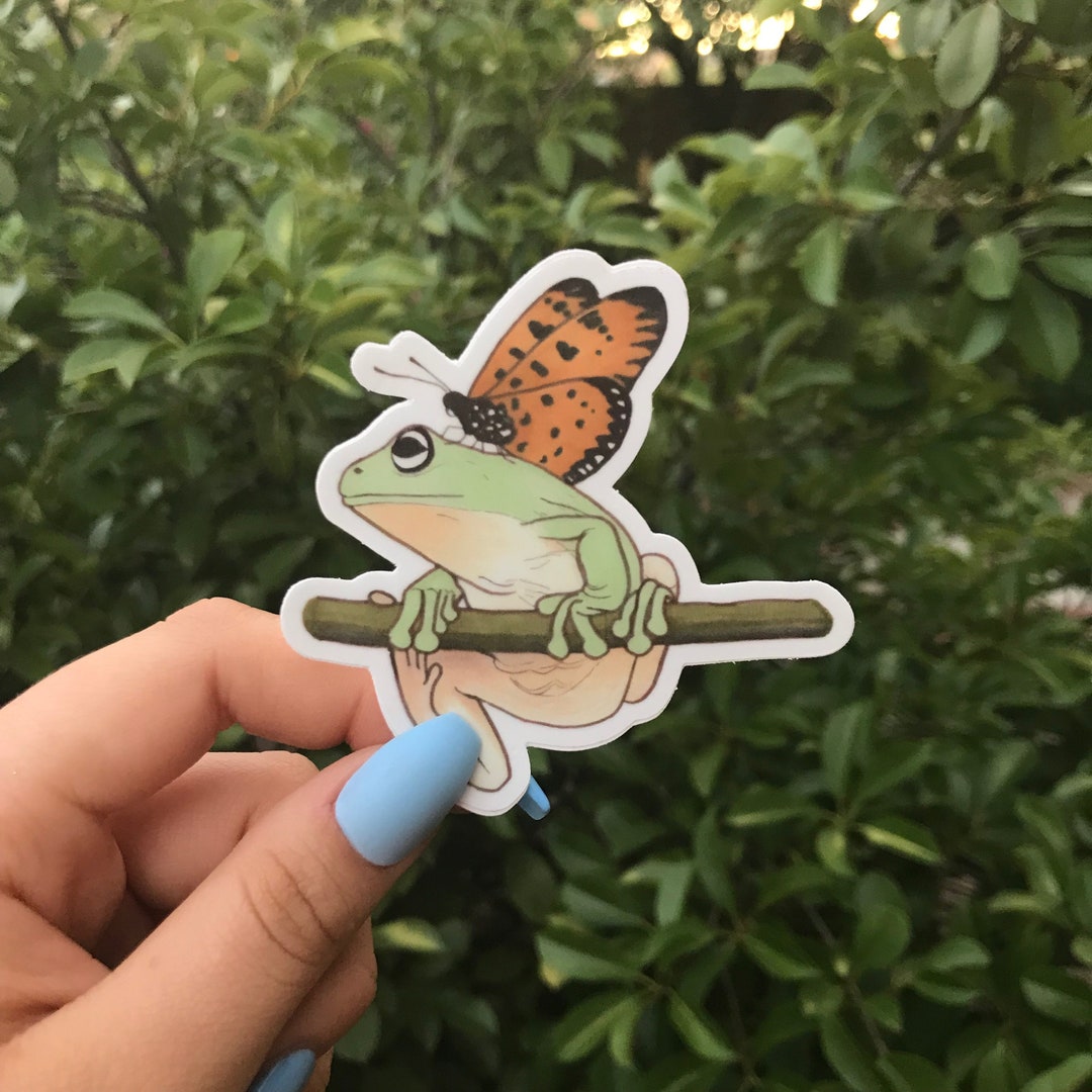 Frog and Butterfly Sticker, Water Bottle Sticker, Laptop Decal, Vinyl ...