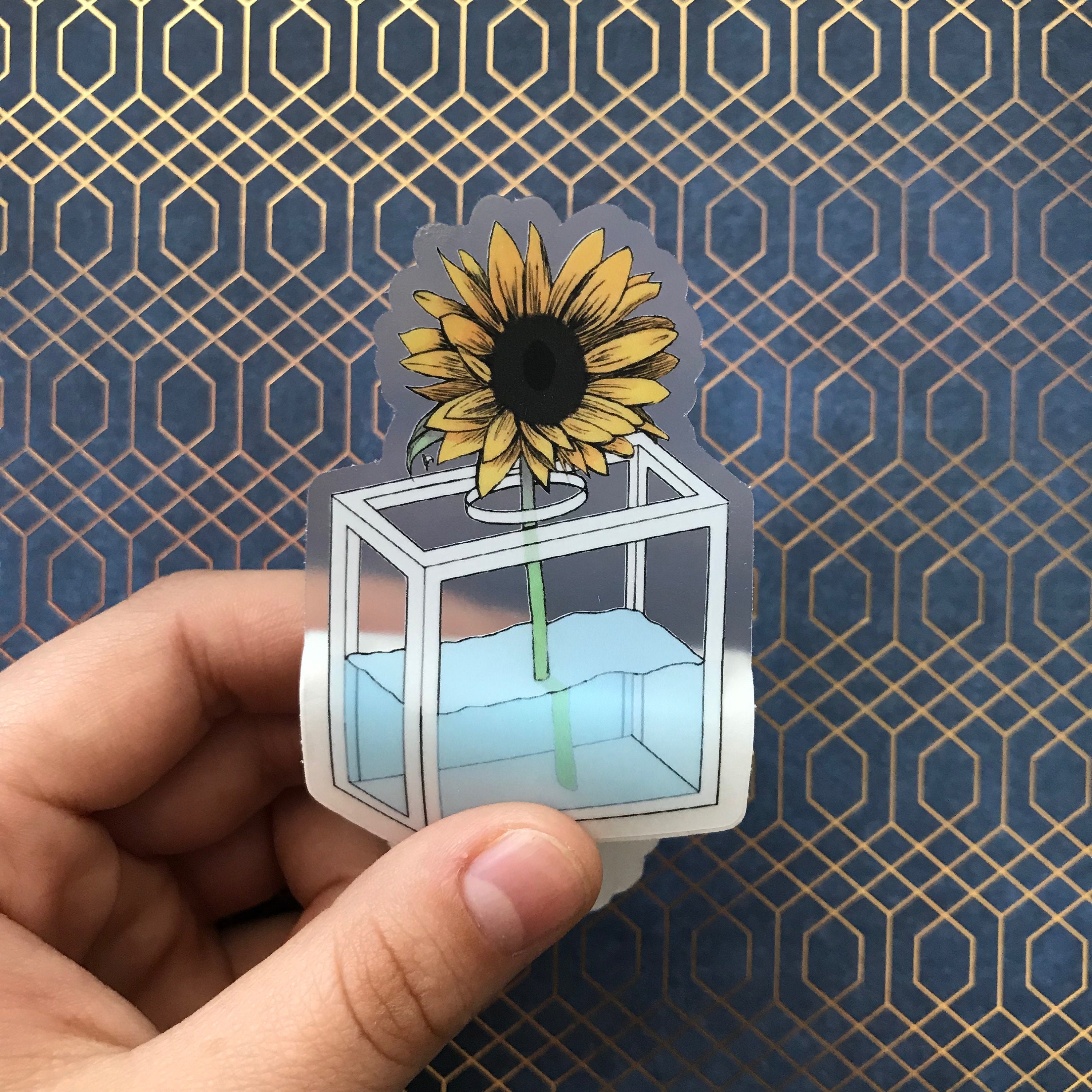 Sun Flower in Clear Glass Vase Sticker Water Bottle Sticker | Etsy