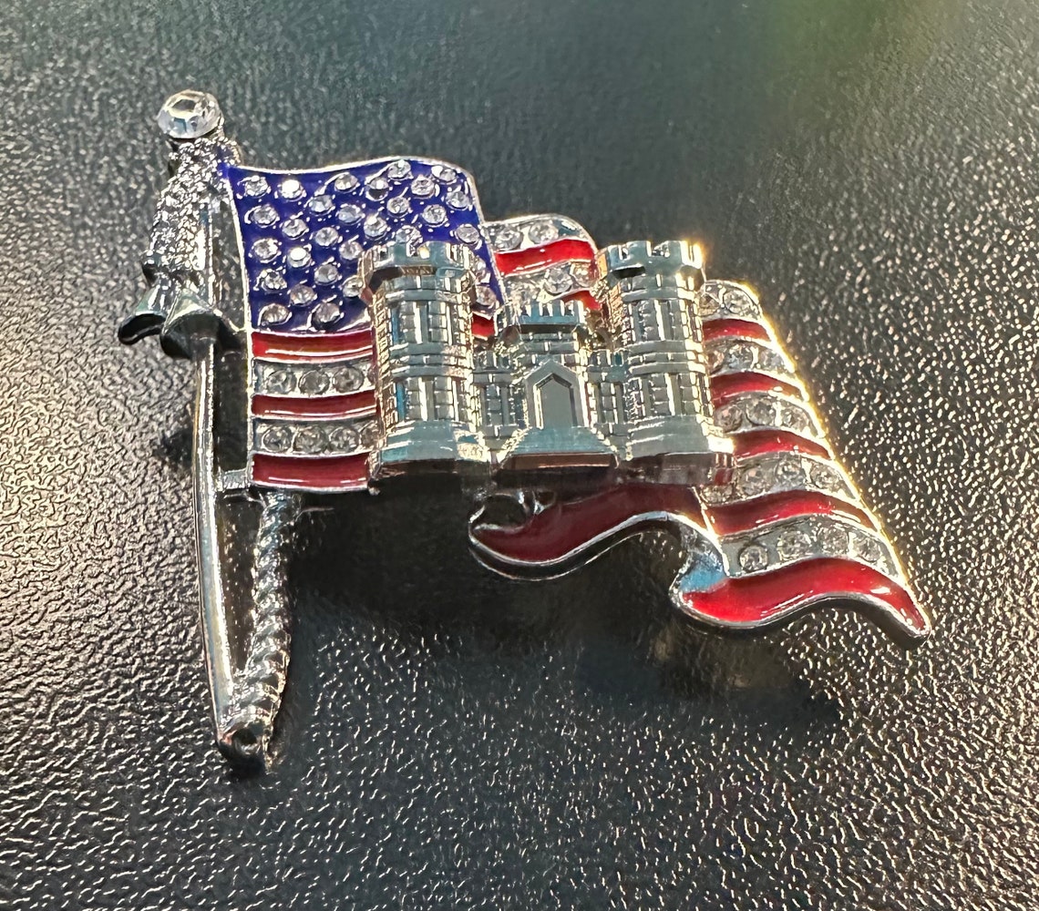 US Army Engineer American Flag Bling Pin Brooch - Etsy
