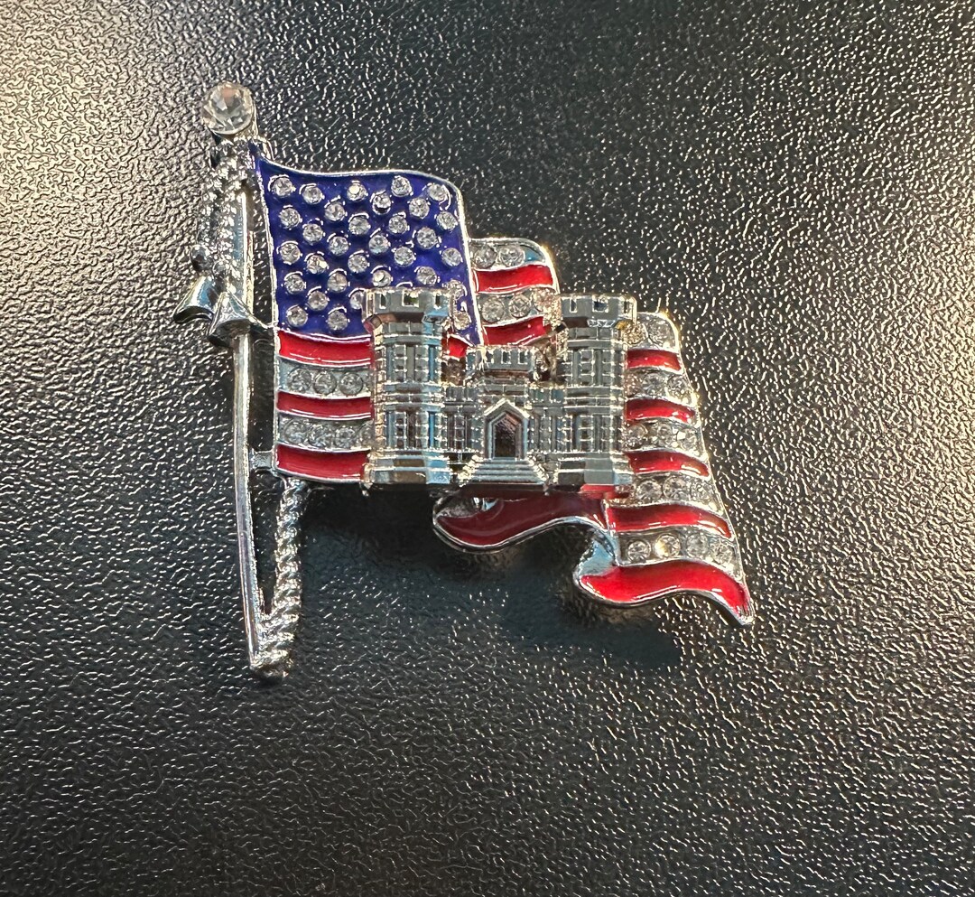 US Army Engineer American Flag Bling Pin Brooch - Etsy