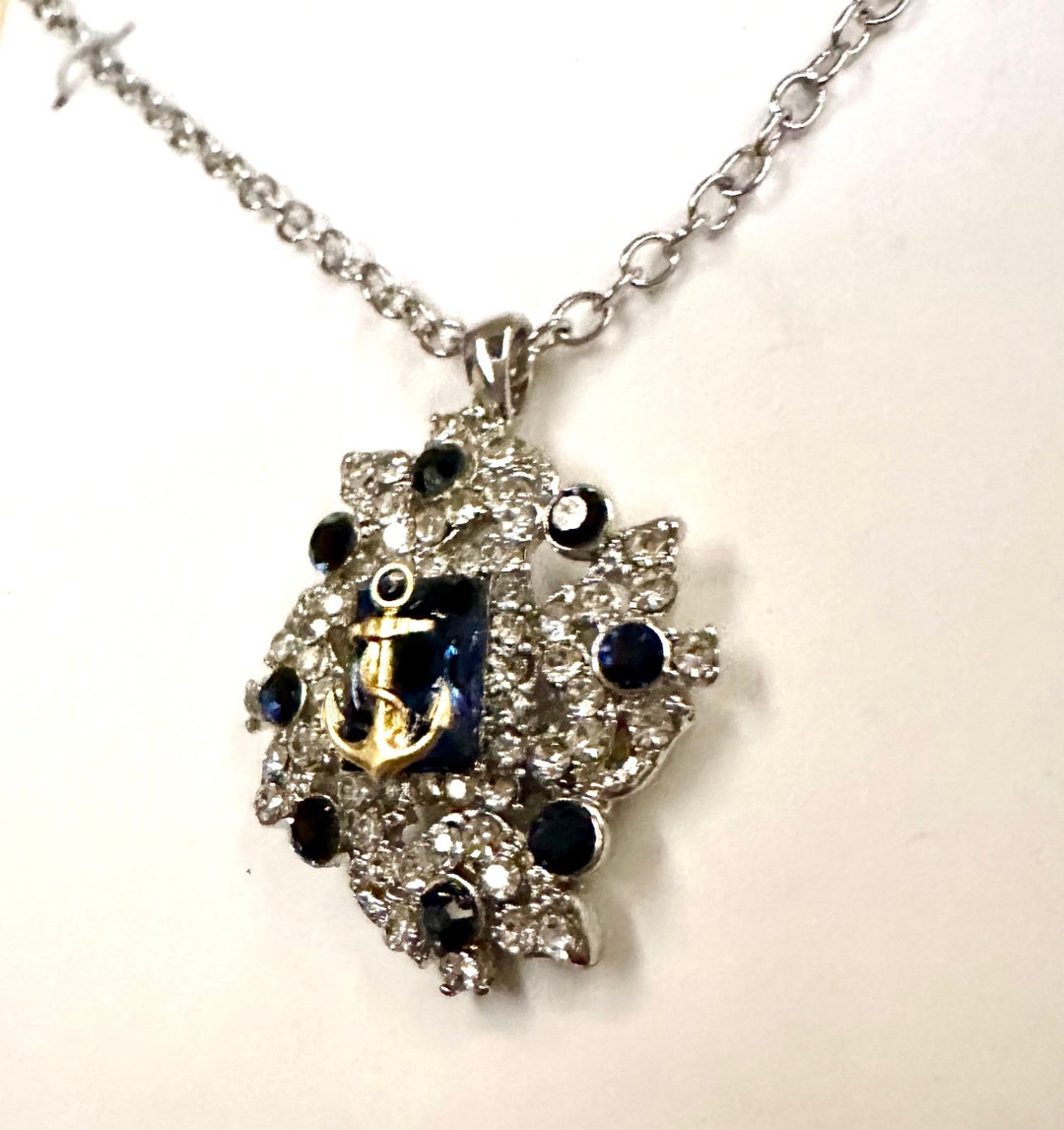 Anchor Bling (faux) Sapphire Navy Pendant Necklace - Etsy