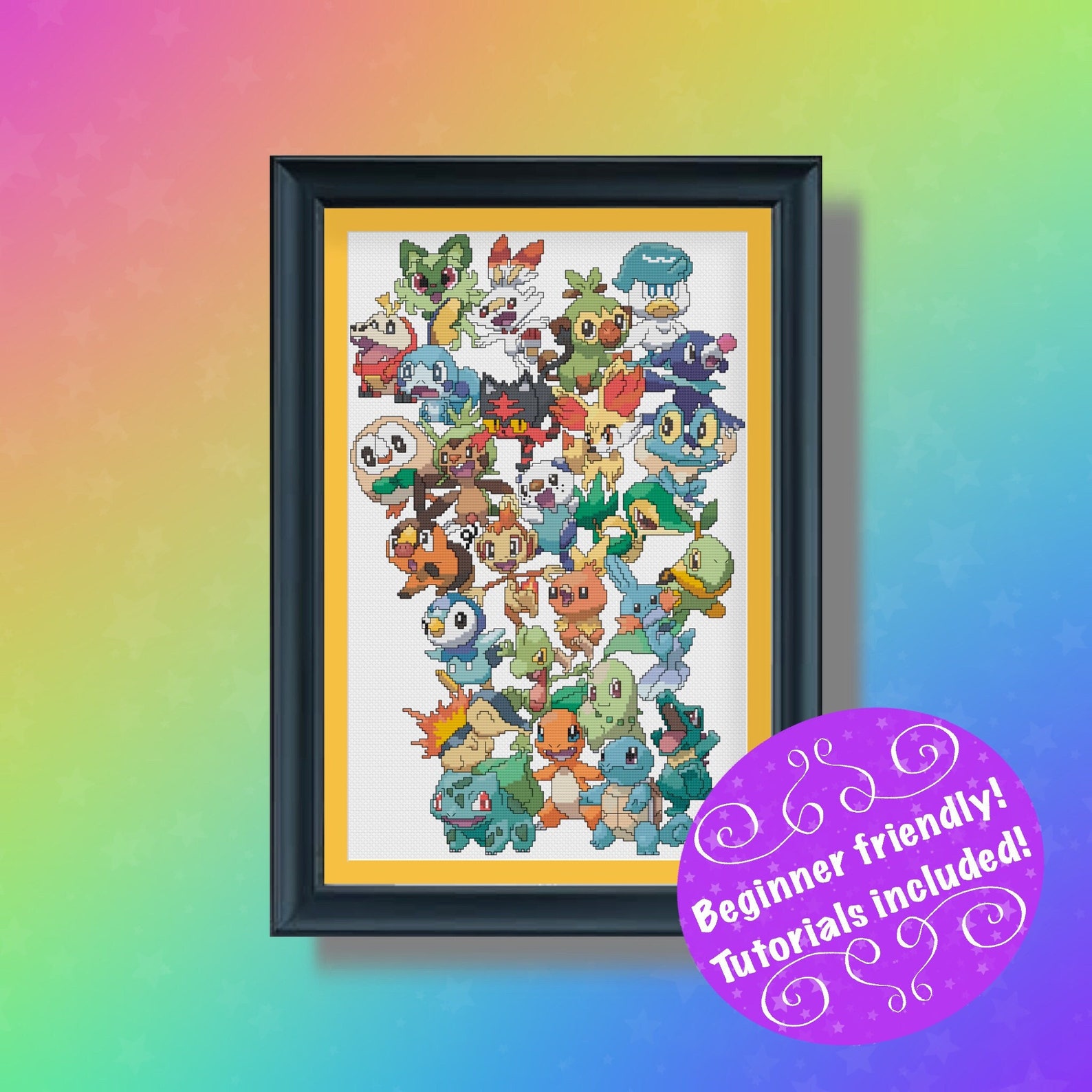 Pokemon Starters All Generations Anime Style Cross Stitch - Etsy
