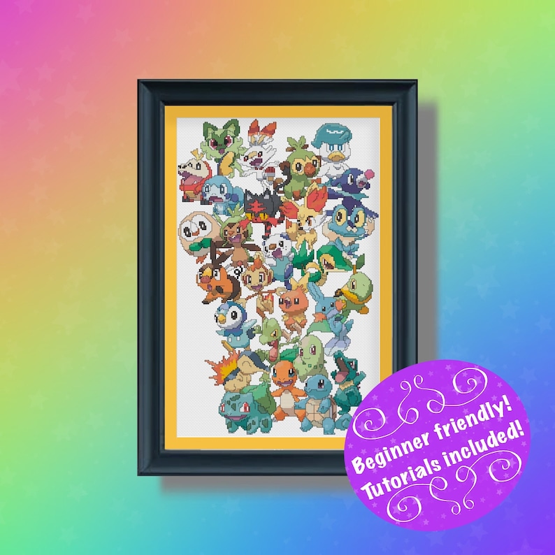 Pokemon Starters All Generations Anime Style Cross Stitch - Etsy