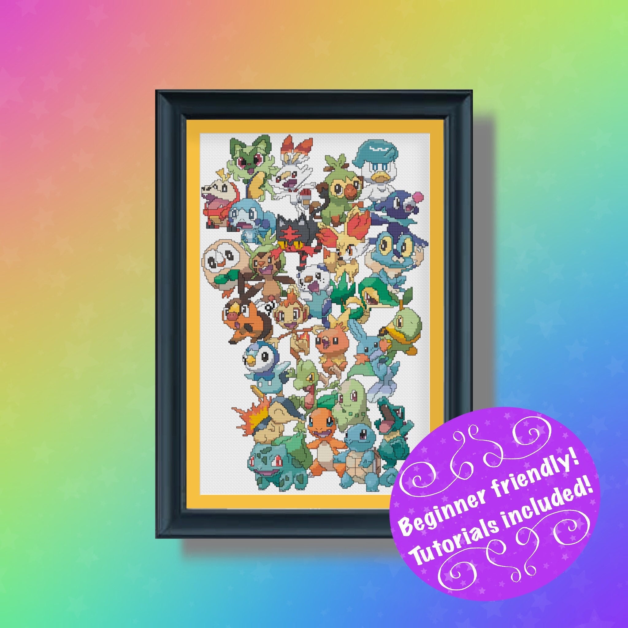 Pokemon Starters All Generations Anime Style Cross Stitch - Etsy