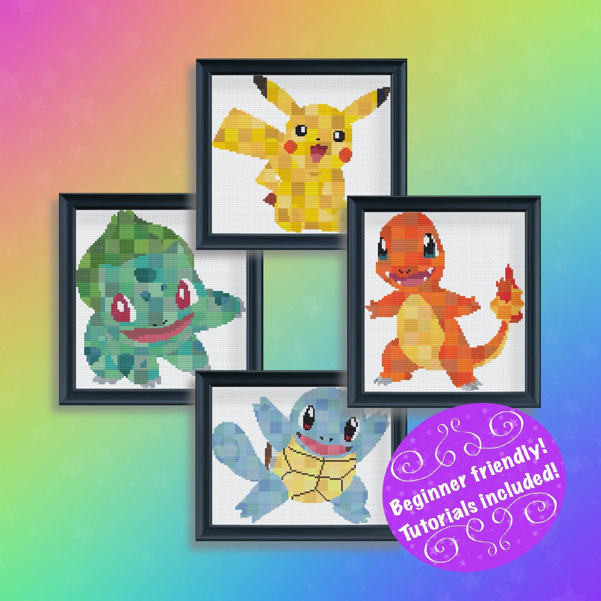 Pokemon Prism Style Cross Stitch Pattern Pack Pikachu Squirtle - Etsy