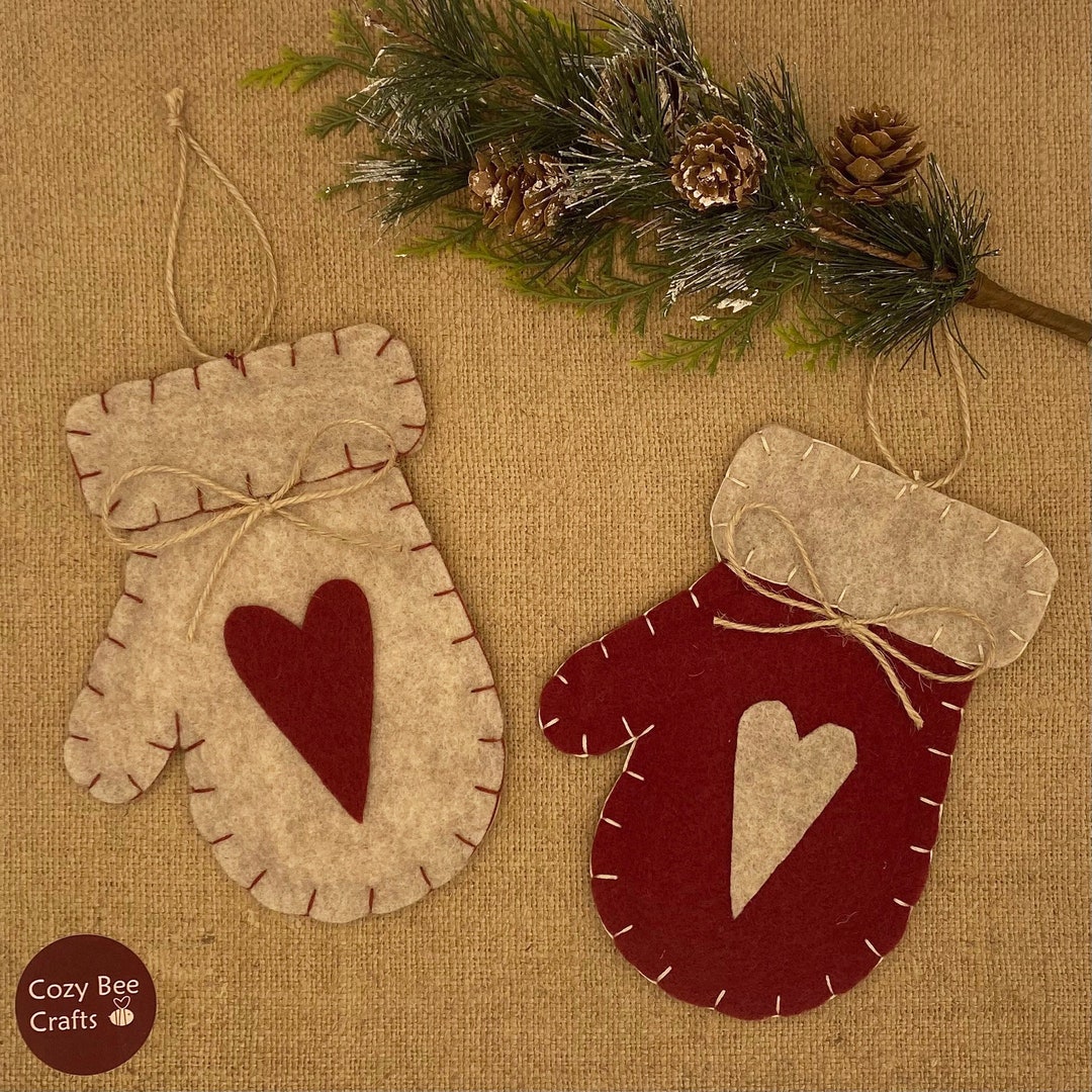 Primitive Felt Mitten 6x4 Wall Hanging, Winter Mitten Decor, Country ...