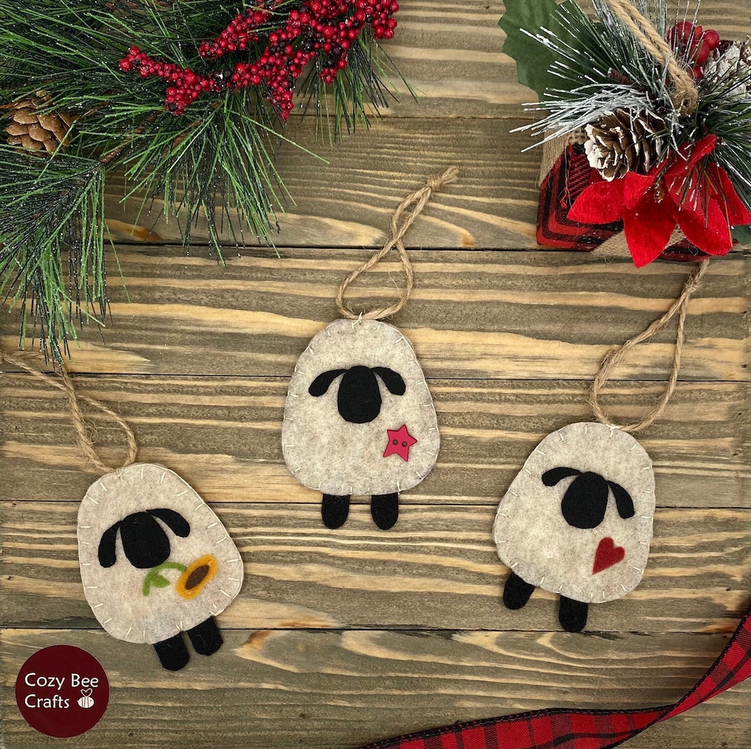 Handmade Felt Sheep Christmas Ornament: Country Sunflower Farmhouse ...