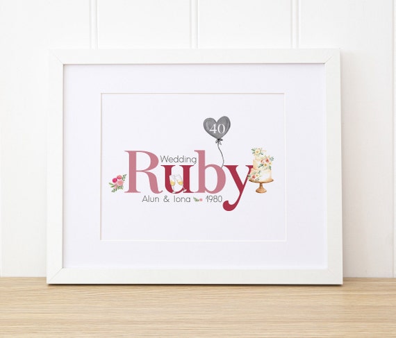 Personalised Ruby Wedding Anniversary Framed Print Wall Art | Etsy