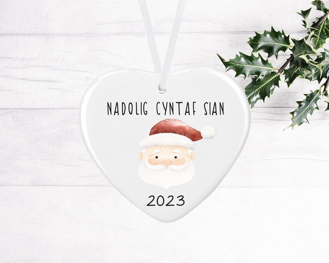 Personalised Welsh First Christmas Bauble Santa - Etsy UK