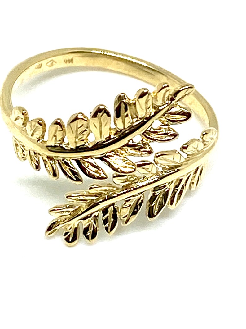 Solid 14K Yellow Gold Olive Branch Leaf Bypass Band Ring Size 7 - Etsy