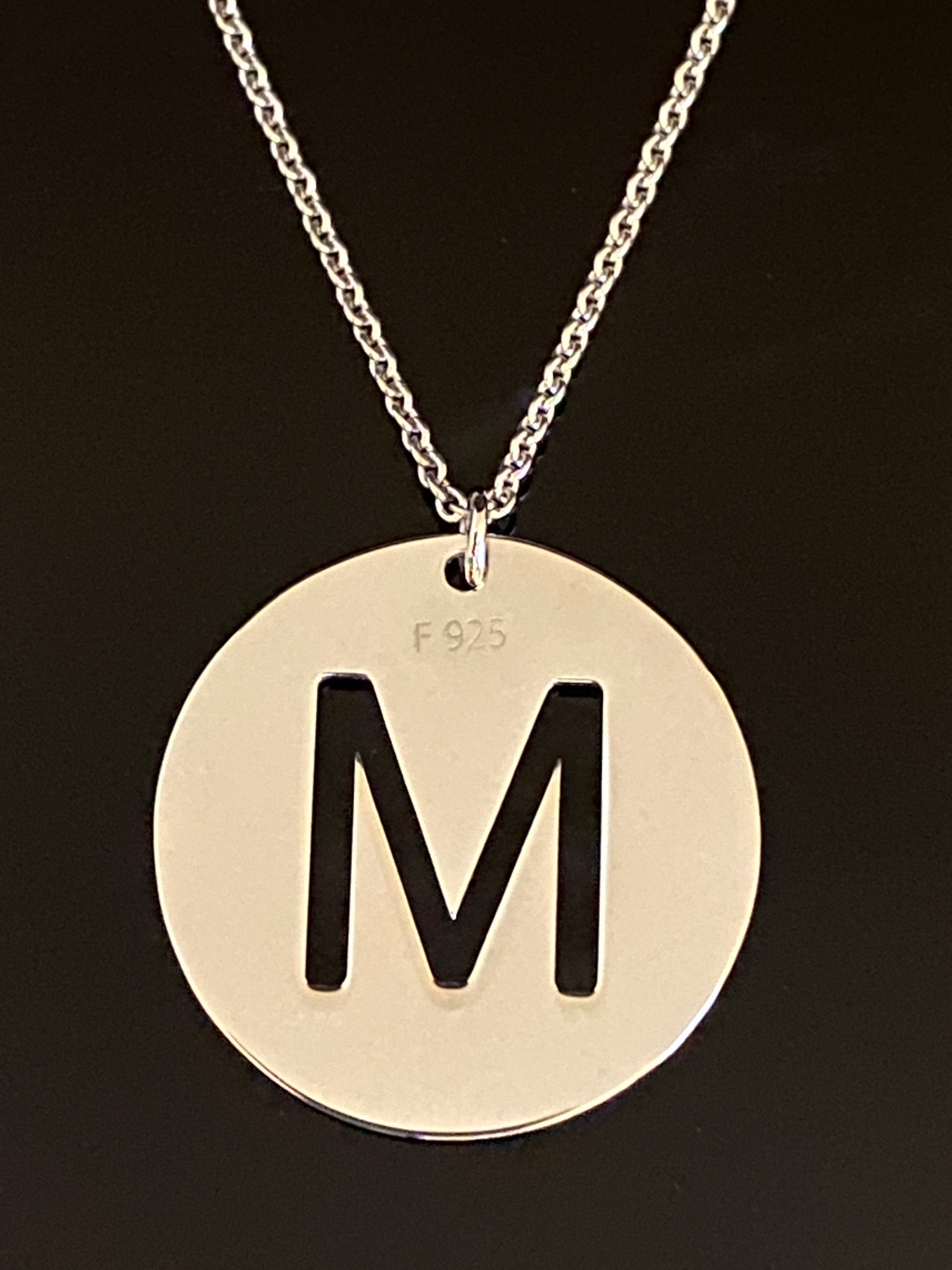 Solid Sterling Silver 925 Rhodium Plated Round Letter M | Etsy