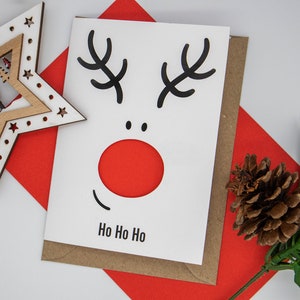 Handmade Christmas Rudolf Reindeer Card With Cut Out Nose - Etsy