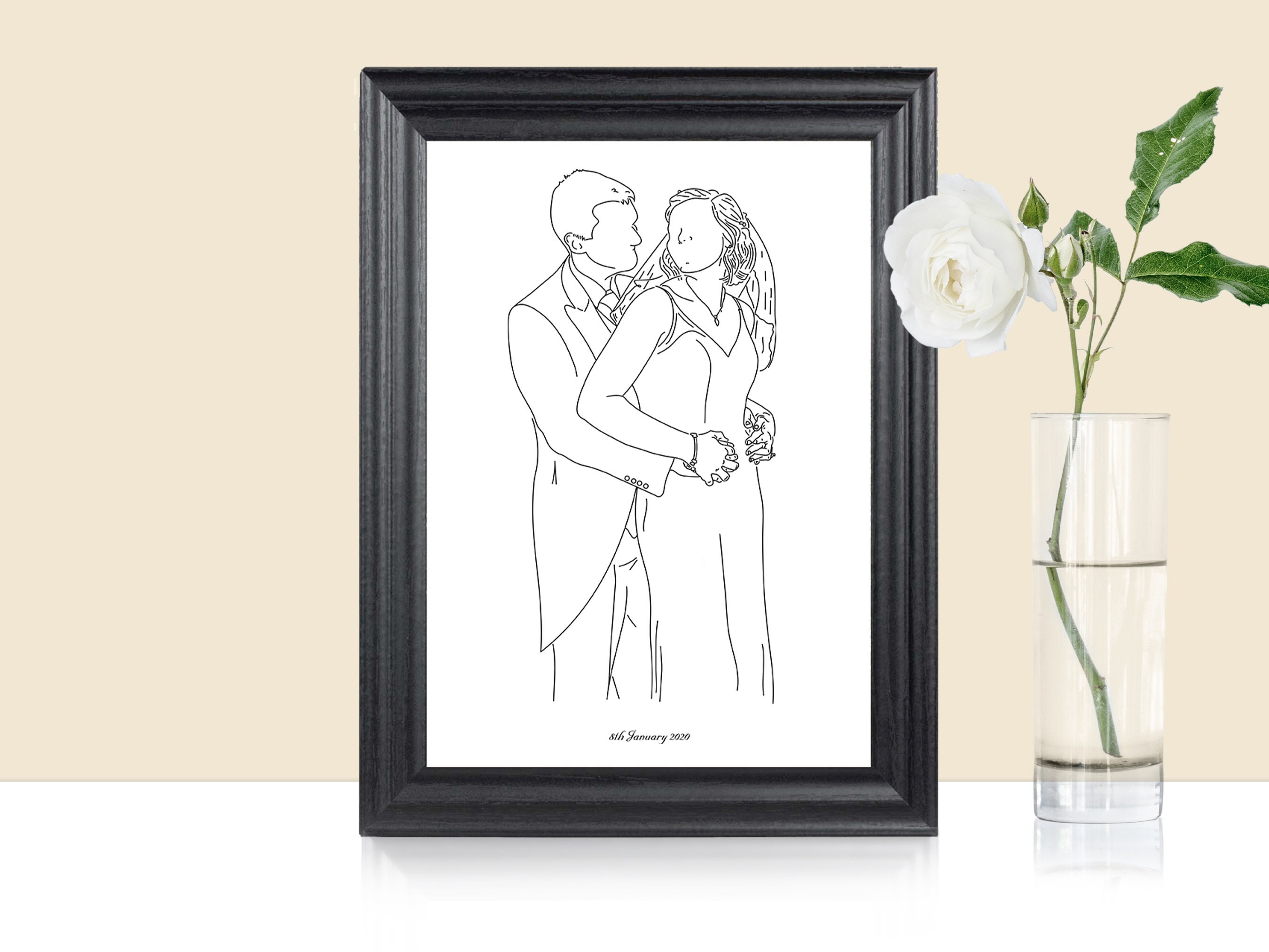 Custom Personalised Line Drawing Art Print Family Photo Art Anniversary ...