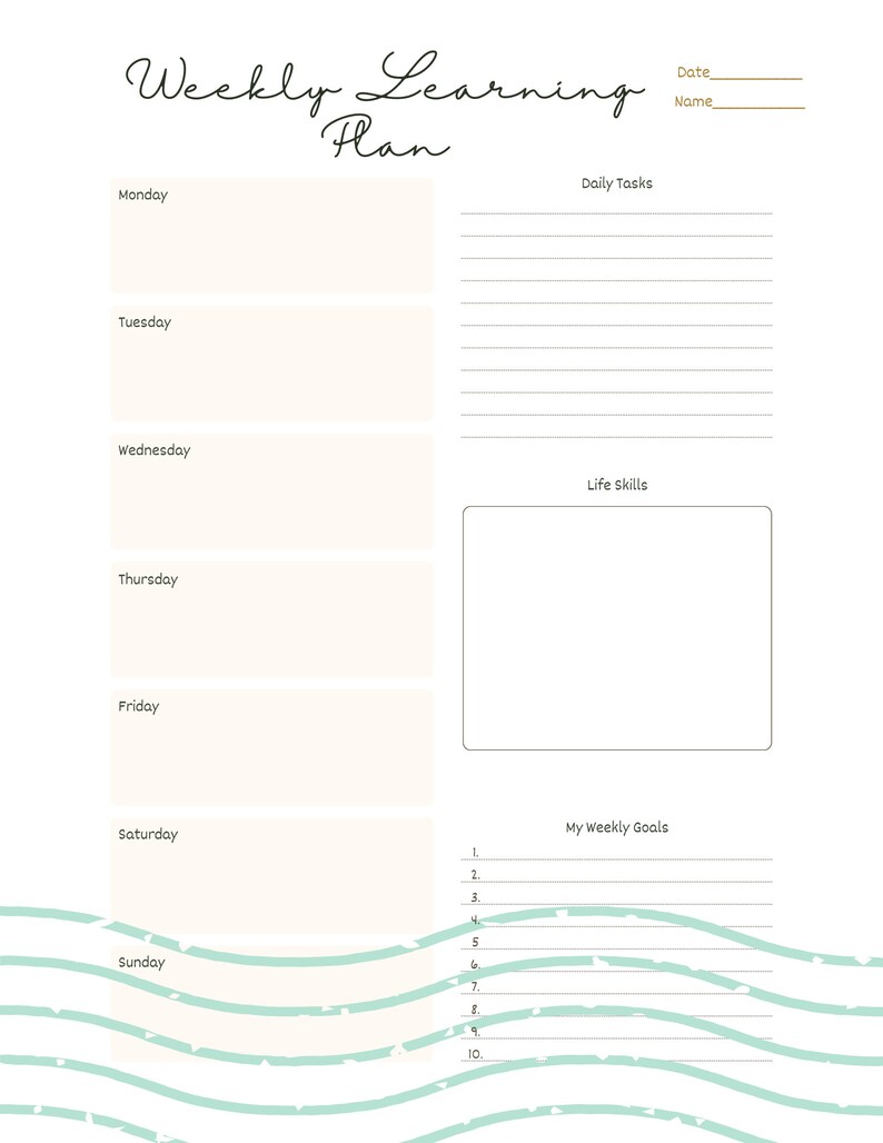 Printable Download Weekly Learning Plan Sheet for Unschoolers ...
