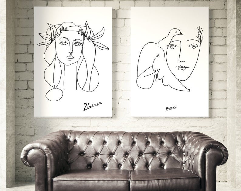 Set of 2 Picasso Line Art Picasso Lady and Dove Picasso Art | Etsy