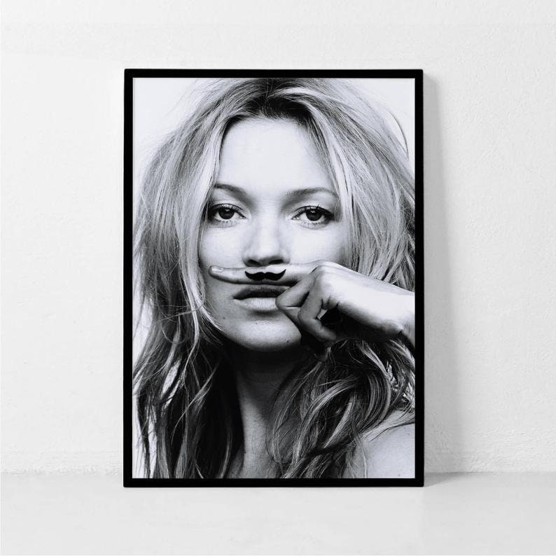 Kate Moss Moustache Wall Art Fashion Print Kate Moss Print - Etsy