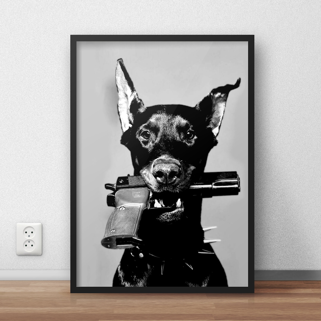 Doberman Gun Poster, Black and White, Fashion Photography, Luxury Wall ...