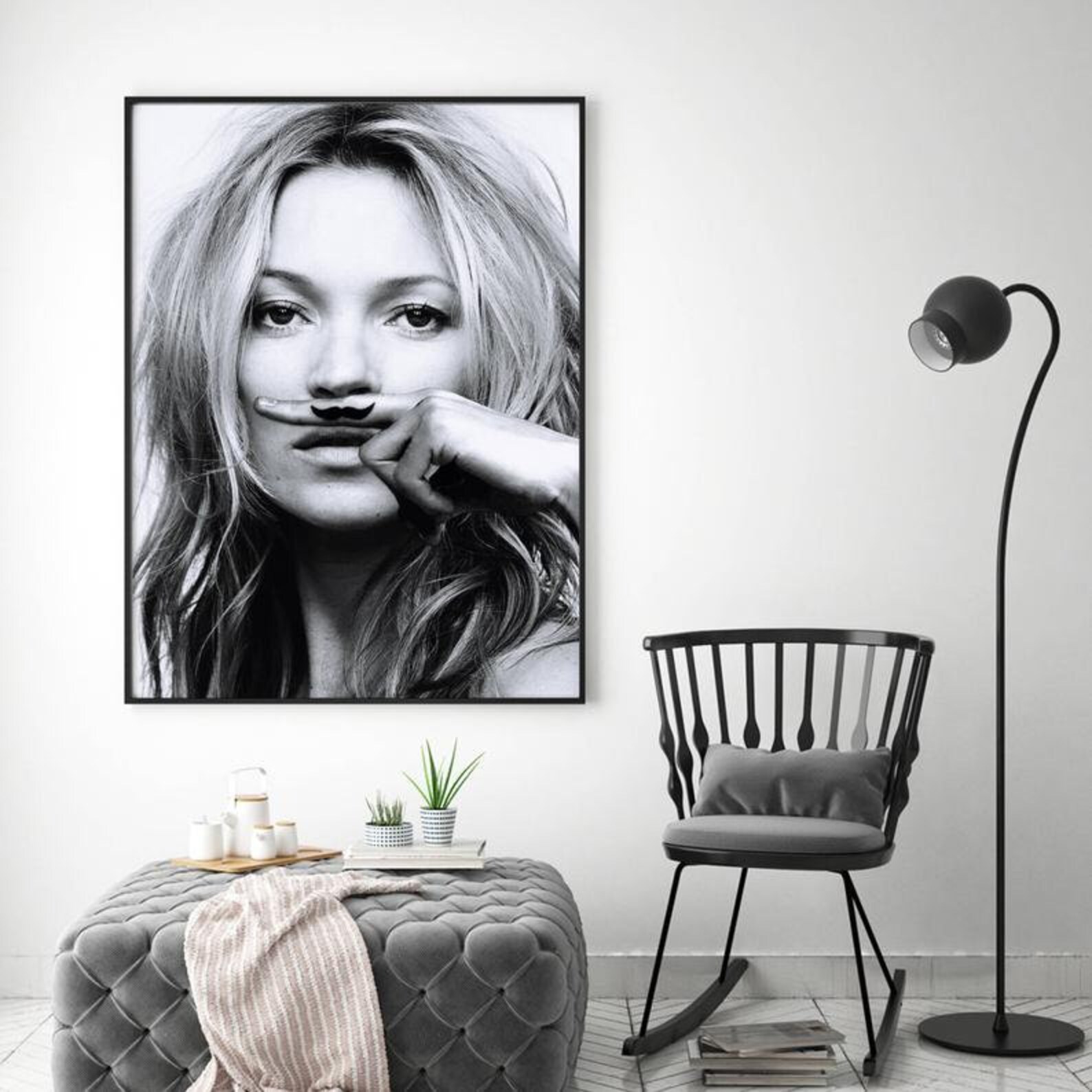 Kate Moss Moustache Wall Art Fashion Print Kate Moss Print | Etsy