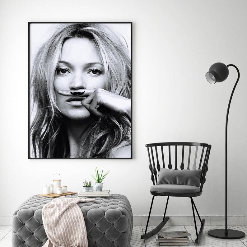 Kate Moss Moustache Wall Art Fashion Print Kate Moss Print - Etsy