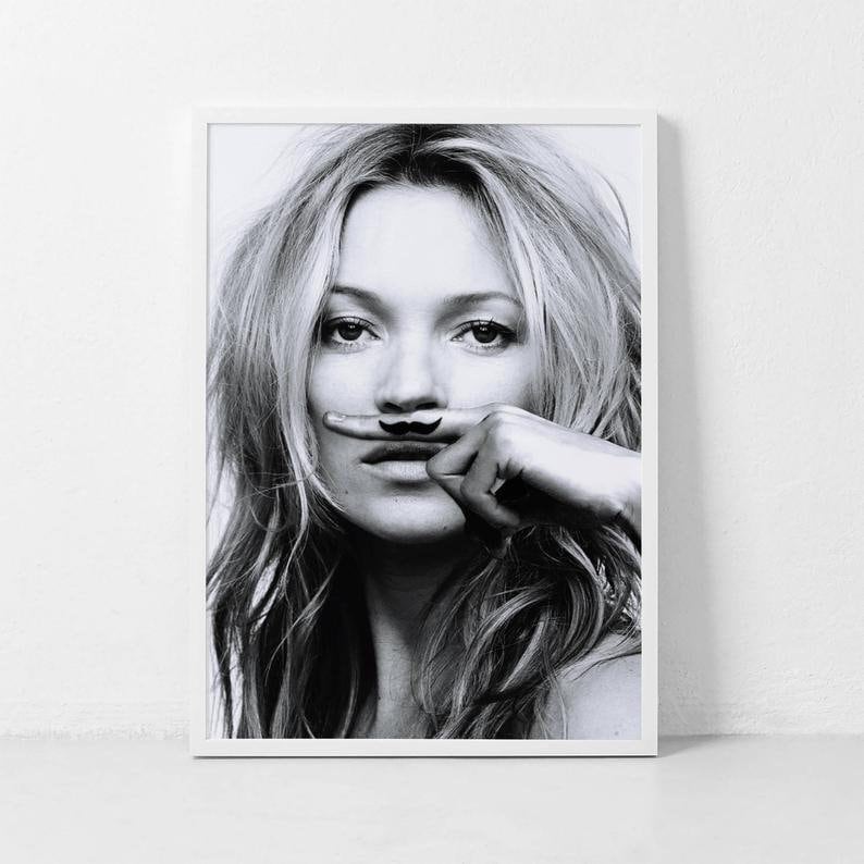 Kate Moss Moustache Art Print | Fashion Wall Decor - Etsy