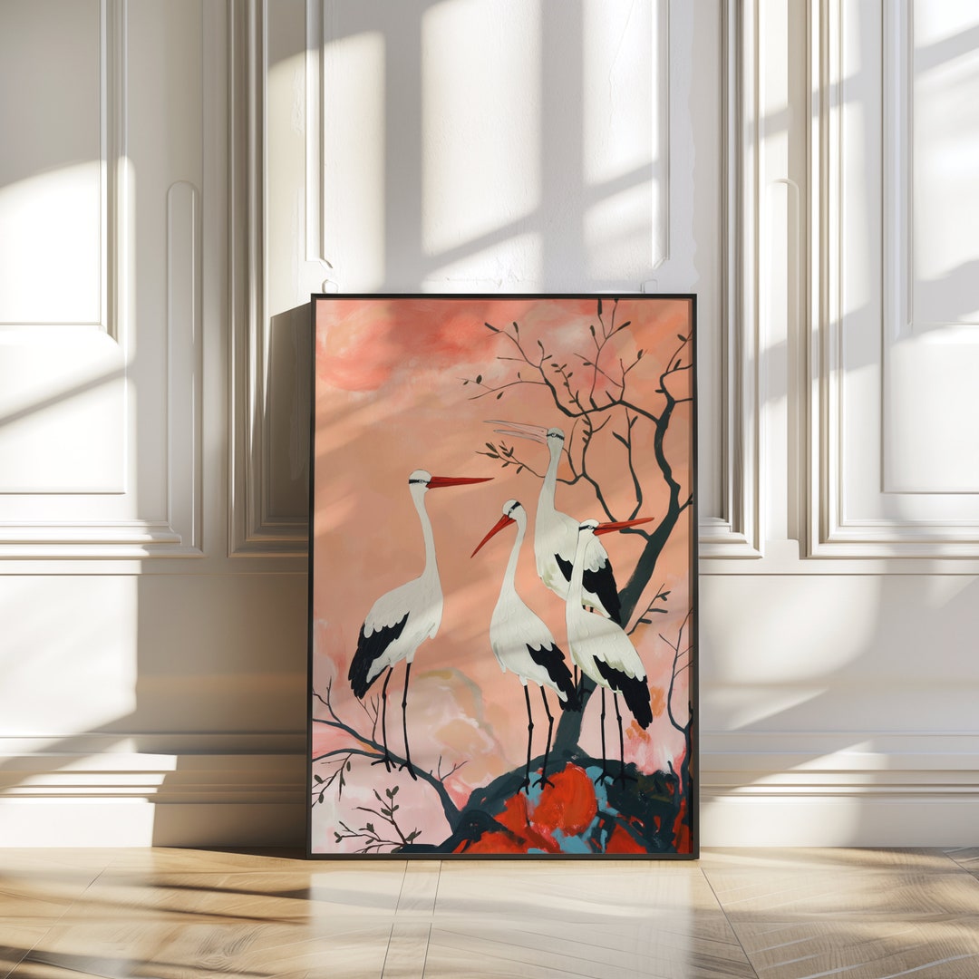 Storks Wall Art, Wall Art Printable, Birds Wall Art, Peach Wall Art ...