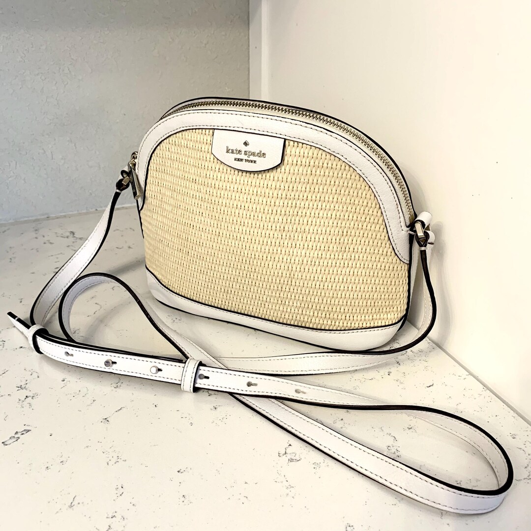 Kate Spade New York Woven Straw Rattan White Crossbody Bag, Vintage ...