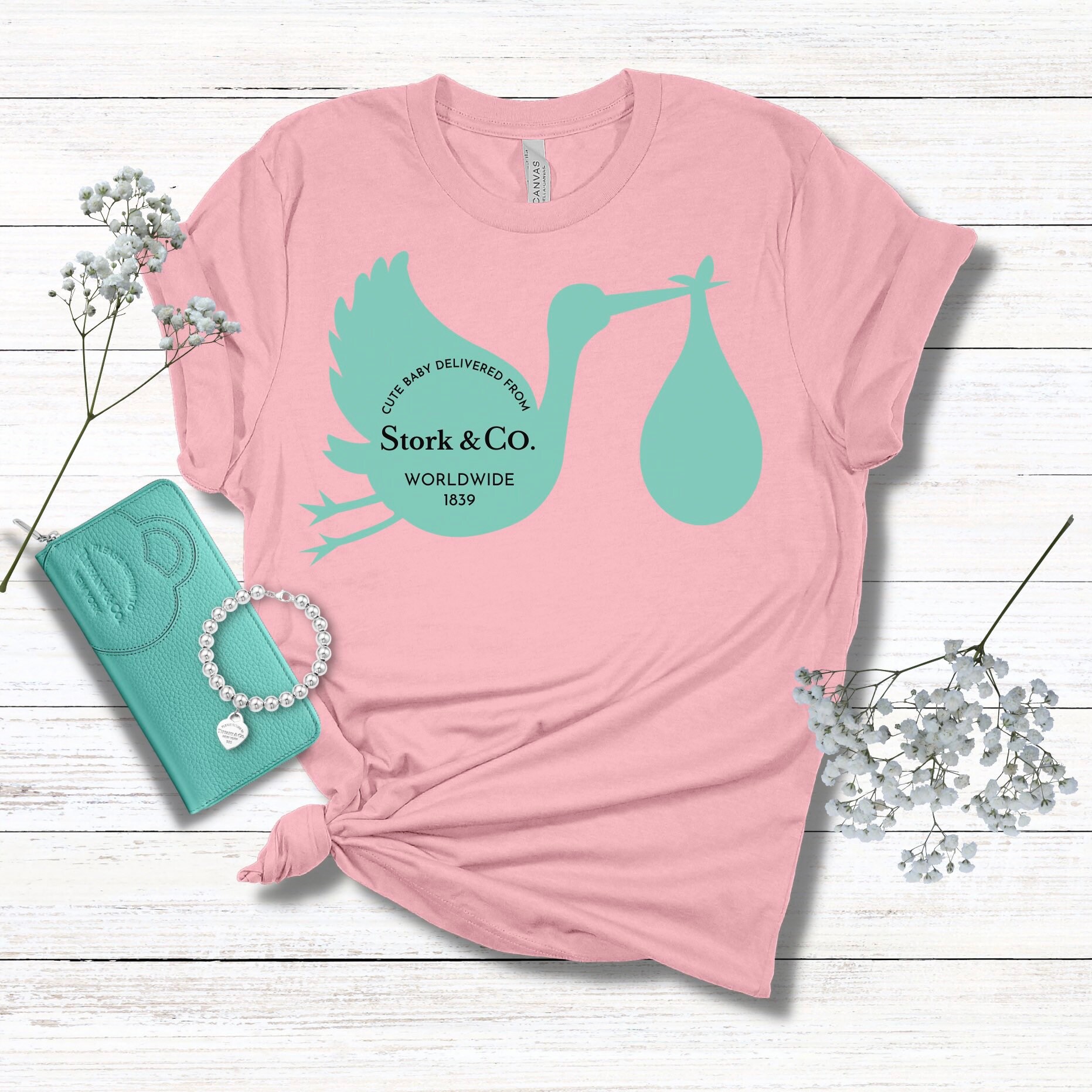 Stork and Co Shirt, Cute Pregnant Oversized Tee, New Mom Announcement ...