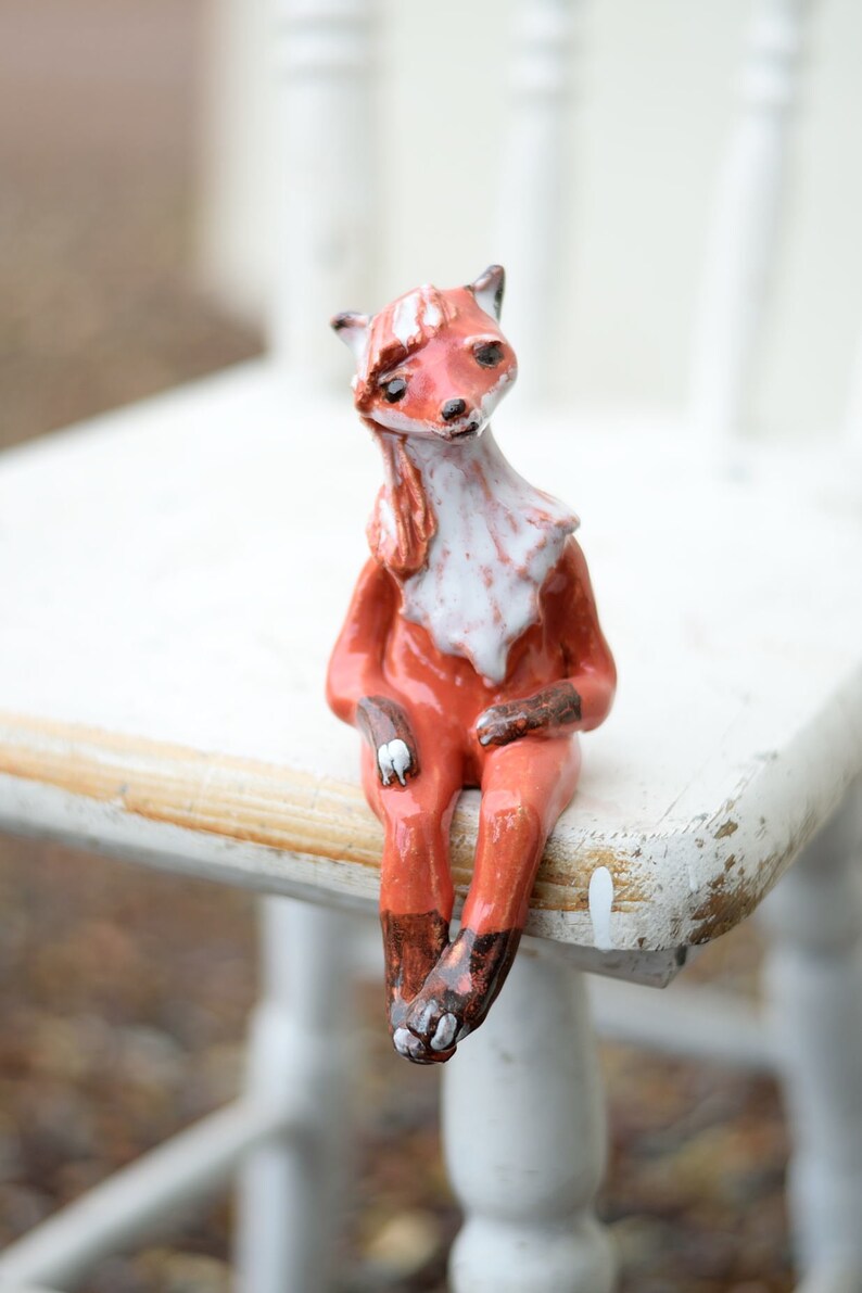 Ceramic Fox Figurine. Perched fox Small figurine - Etsy.de