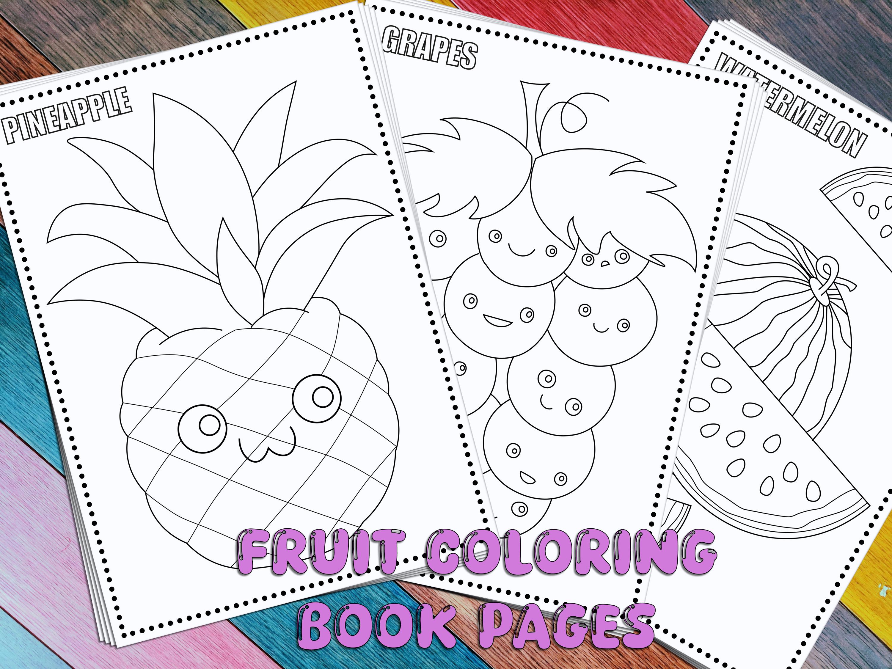 Fun Fruits Coloring Book for Kids – Cute Kawaii Fruit Illustrations for ...