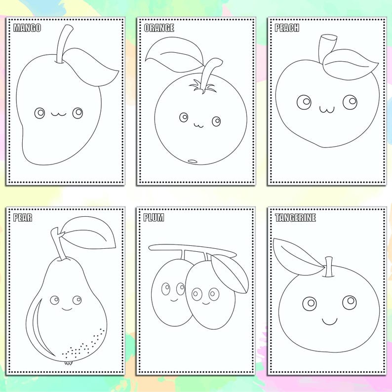 Fun Fruits Coloring Book for Kids – Cute Kawaii Fruit Illustrations for ...
