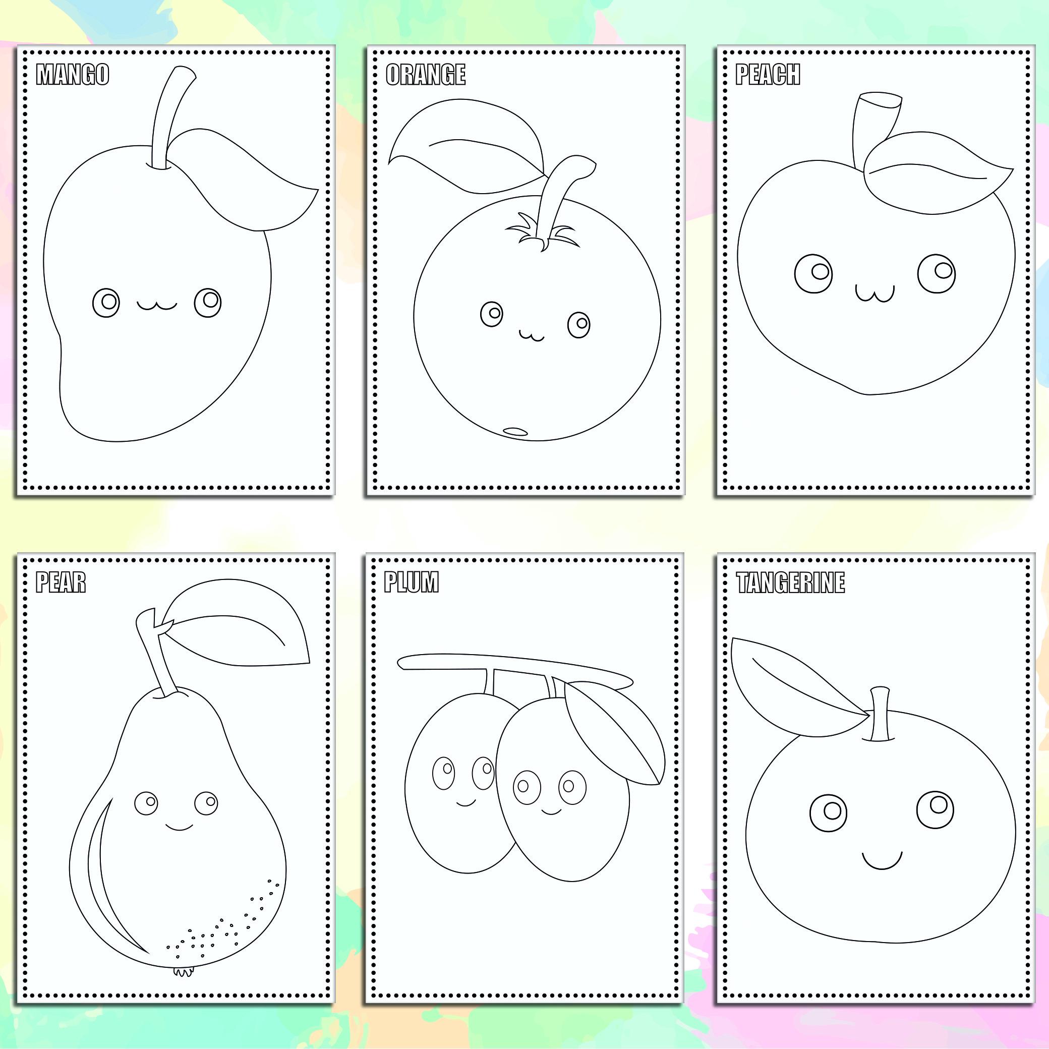 Fun Fruits Coloring Book for Kids – Cute Kawaii Fruit Illustrations for ...