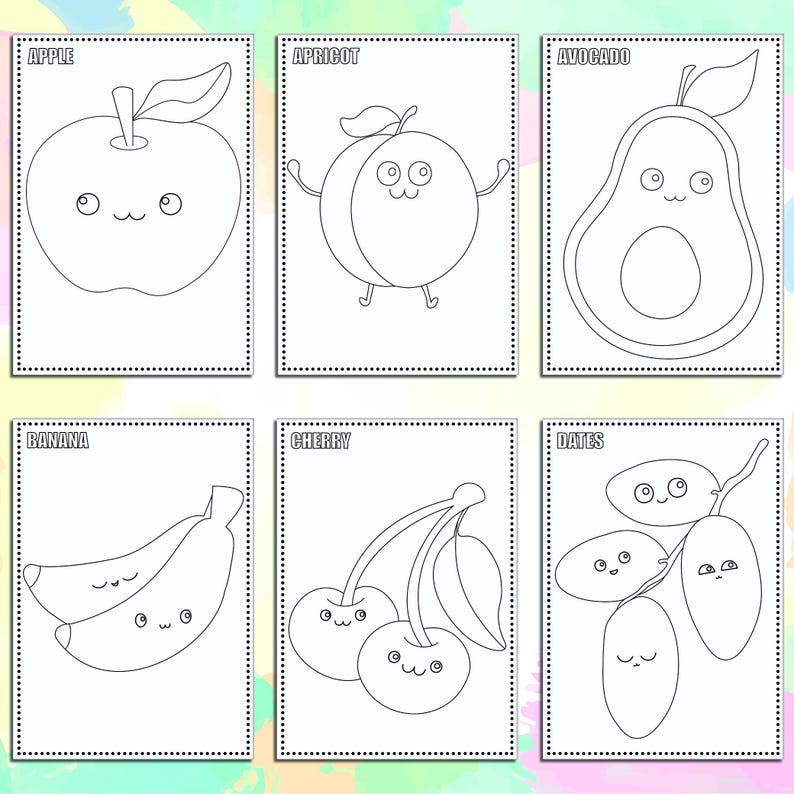 Fun Fruits Coloring Book for Kids – Cute Kawaii Fruit Illustrations for ...