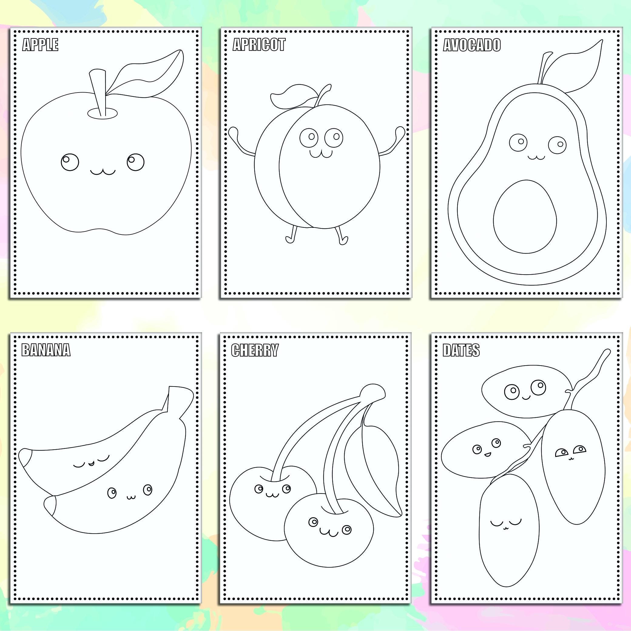Fun Fruits Coloring Book for Kids – Cute Kawaii Fruit Illustrations for ...