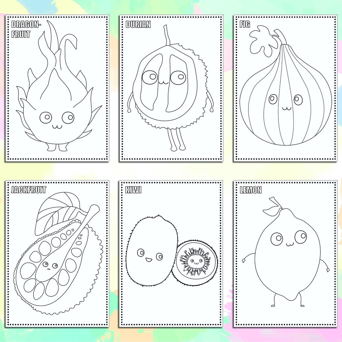 Fun Fruits Coloring Book for Kids – Cute Kawaii Fruit Illustrations for ...
