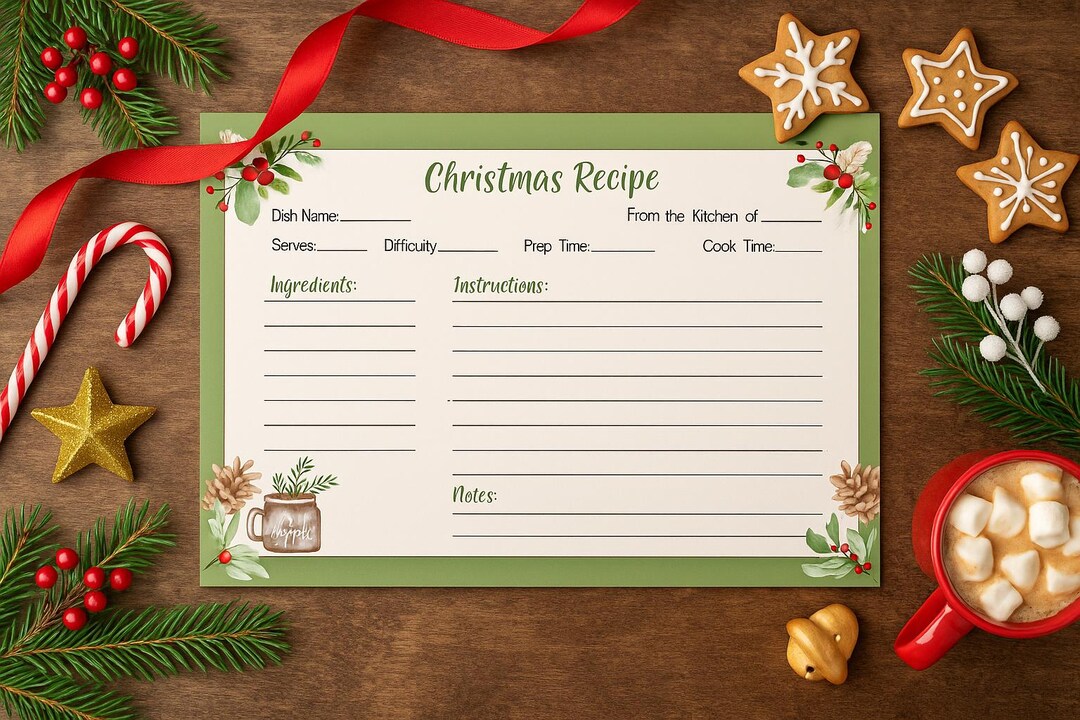 Christmas Recipe Card Printable Set | Farmhouse Holiday Recipe Template ...