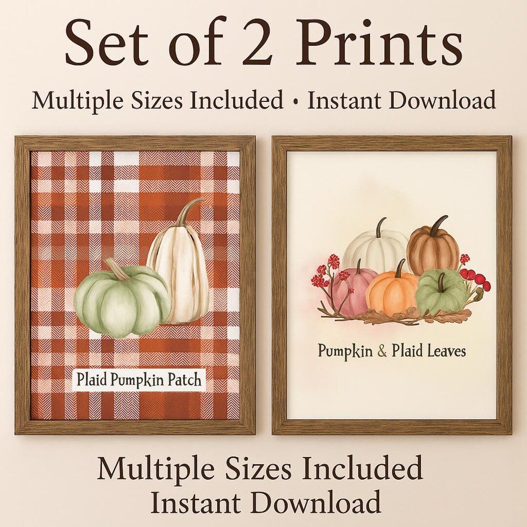 Plaid Pumpkin Patch Wall Art Set | Fall Pumpkin Prints | Rustic ...