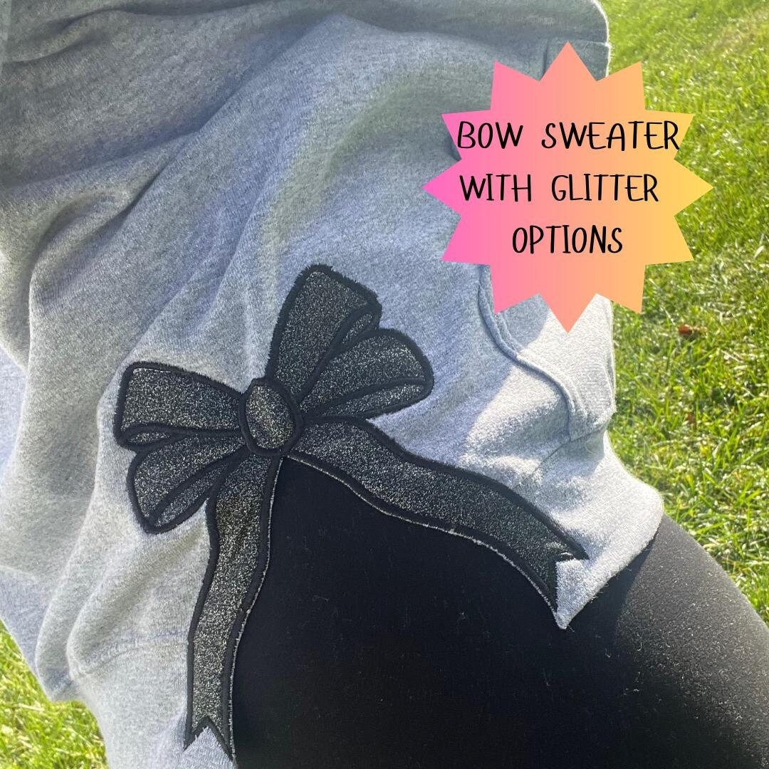 Bow Sweatshirt, Viral Side Bow Sweater, Glitter Bow, Mama Sweater, Personalized Sweater, Bow ...