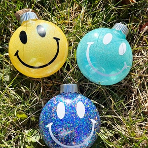 Smile Face Ornament, Groovy Retro Ornament, Smile, Holographic ...