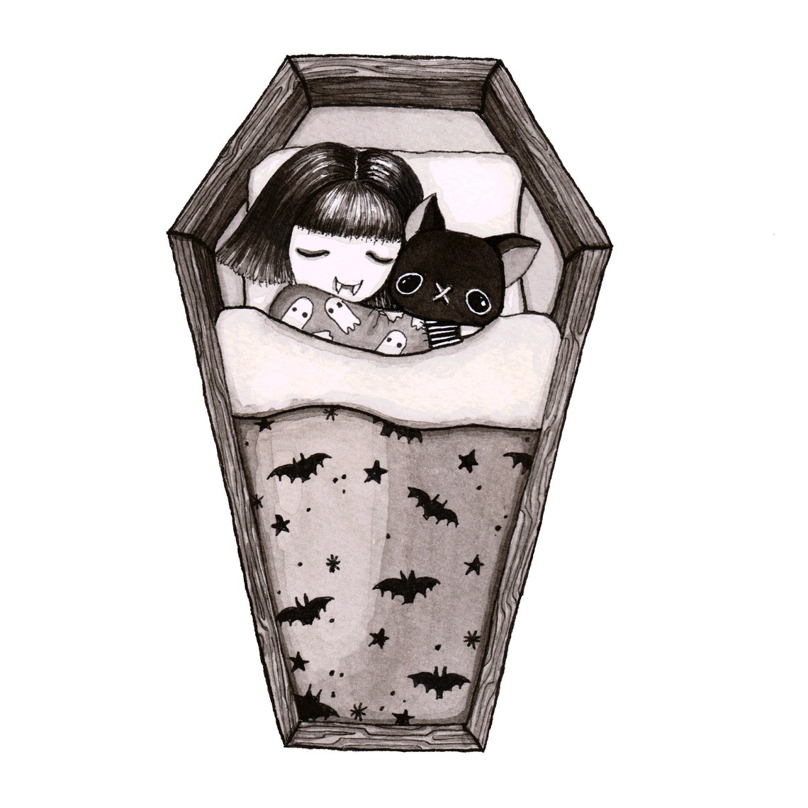 Little Sleeping Vampire Art Print - Etsy