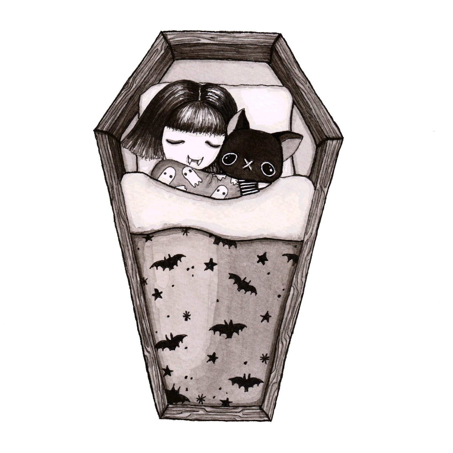 Little Sleeping Vampire Art Print - Etsy