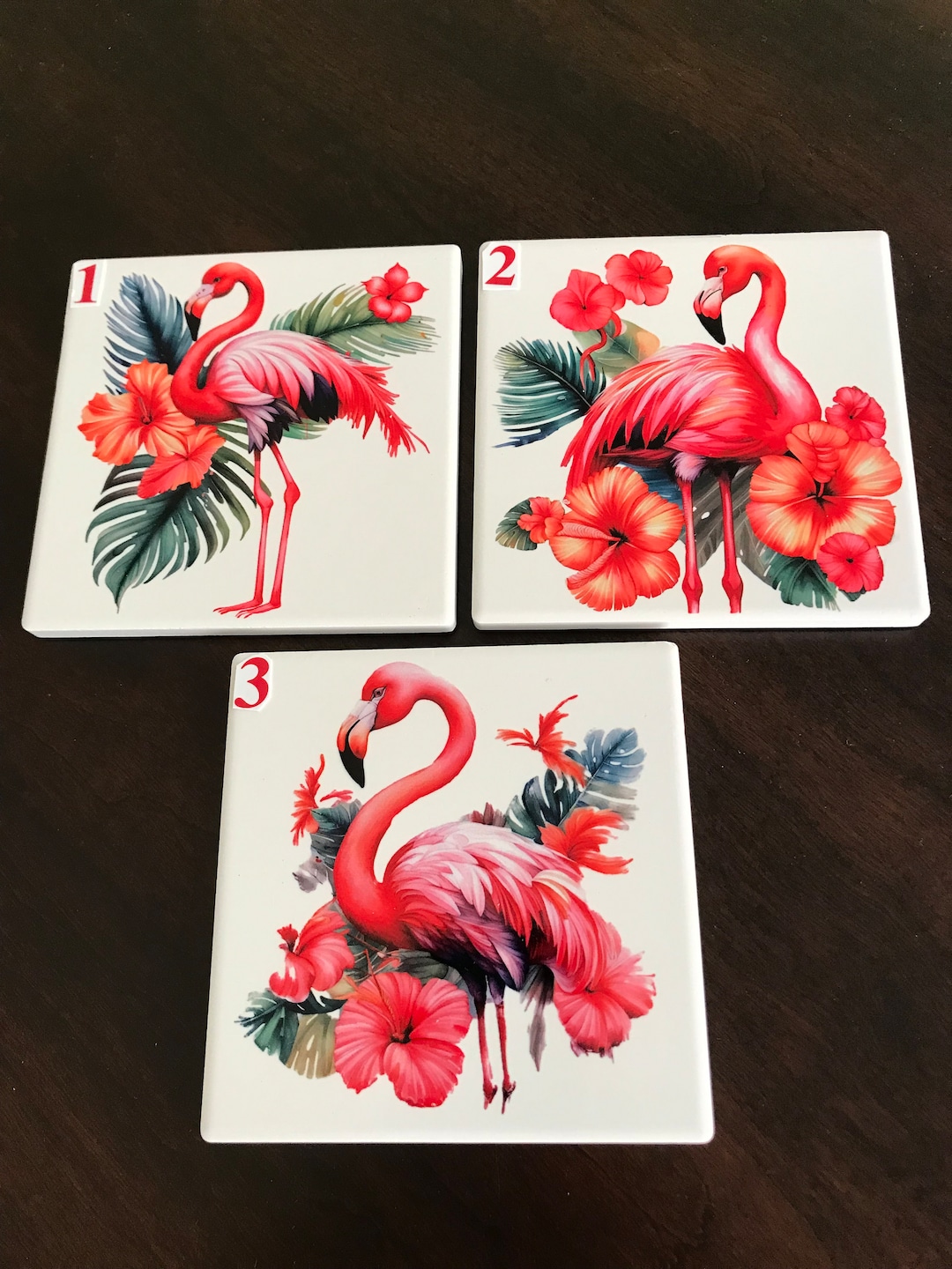 Ceramic, Coasters, Flamingos, Sublimated, Cork Underside, Colorful ...