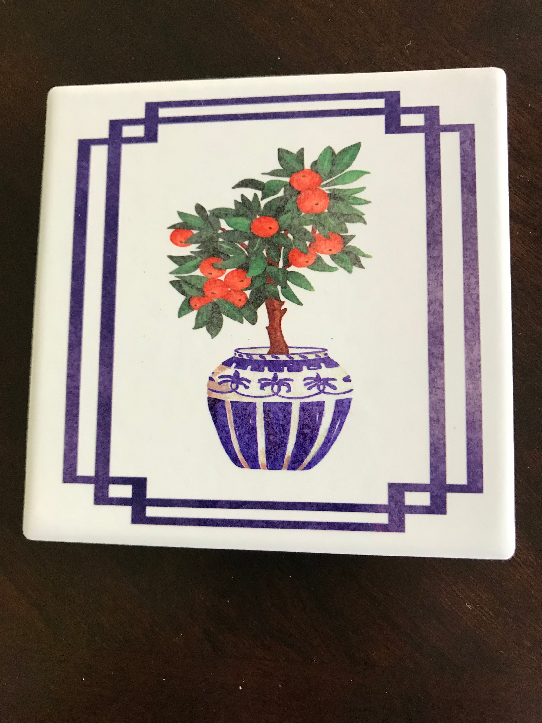 Ceramic Coasters, Chinoiserie, Orange Tree, Chinoiserie, Sublimated ...