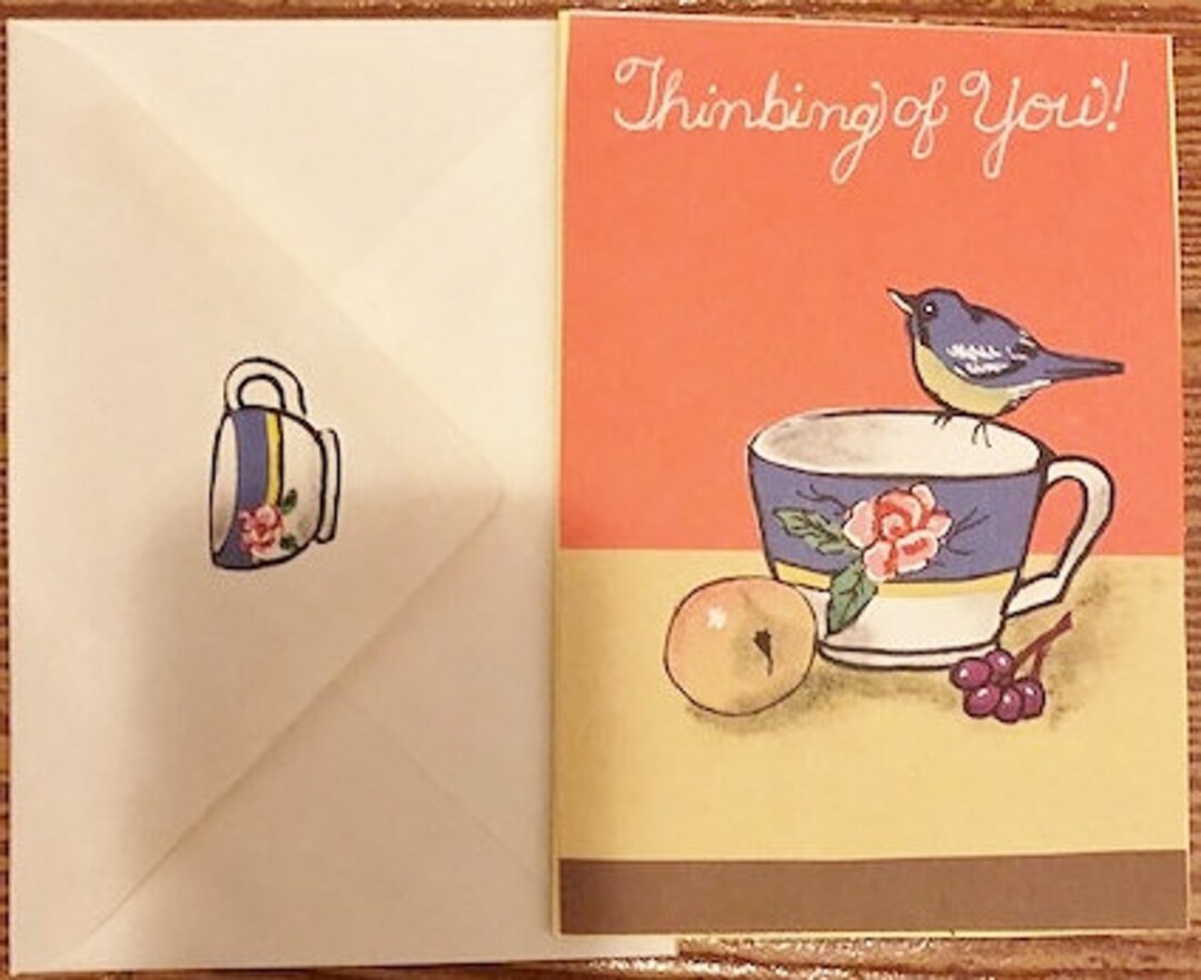 Teacup Bird Thinking of You Card by Cherie - Etsy