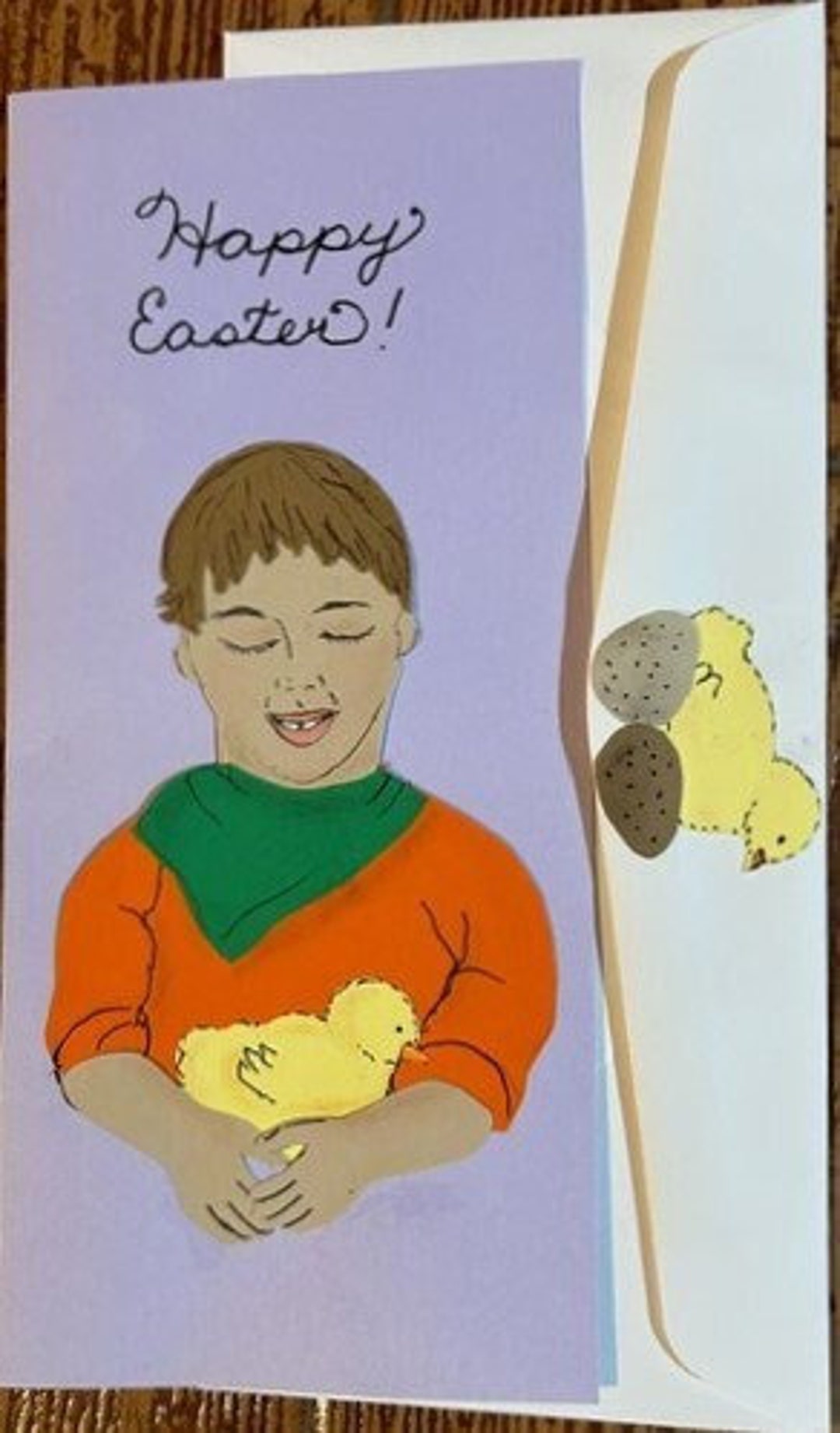 Boy With Chick Easter Card by Cherie - Etsy