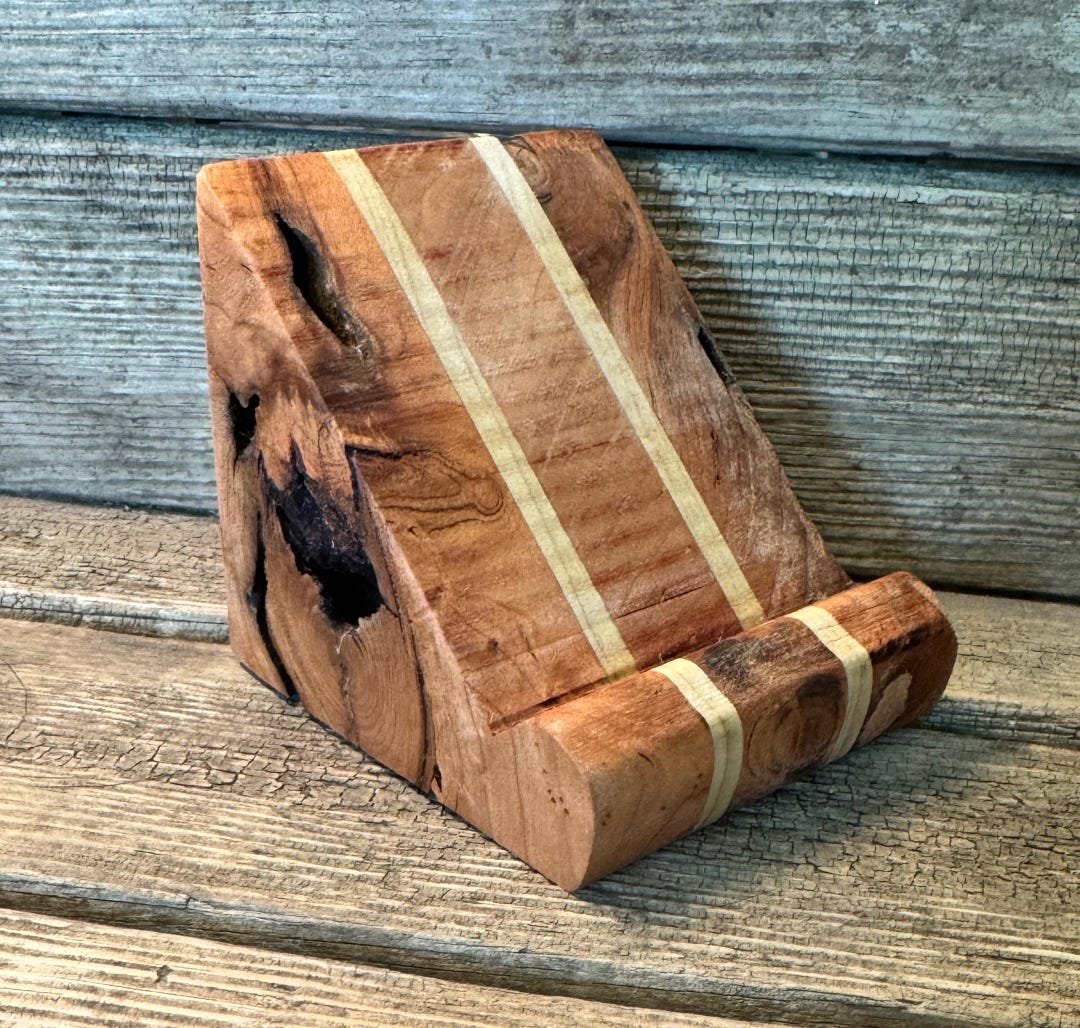 Handmade Wooden Phone Stand: Pine & Cherry Rustic Holder - Etsy